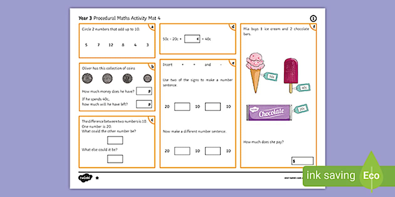 Year 3 Maths Differentiated Activity Mat - Twinkl