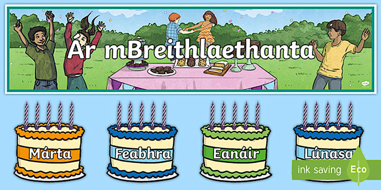 Our Birthdays Editable Cake Display Gaeilge (teacher made)