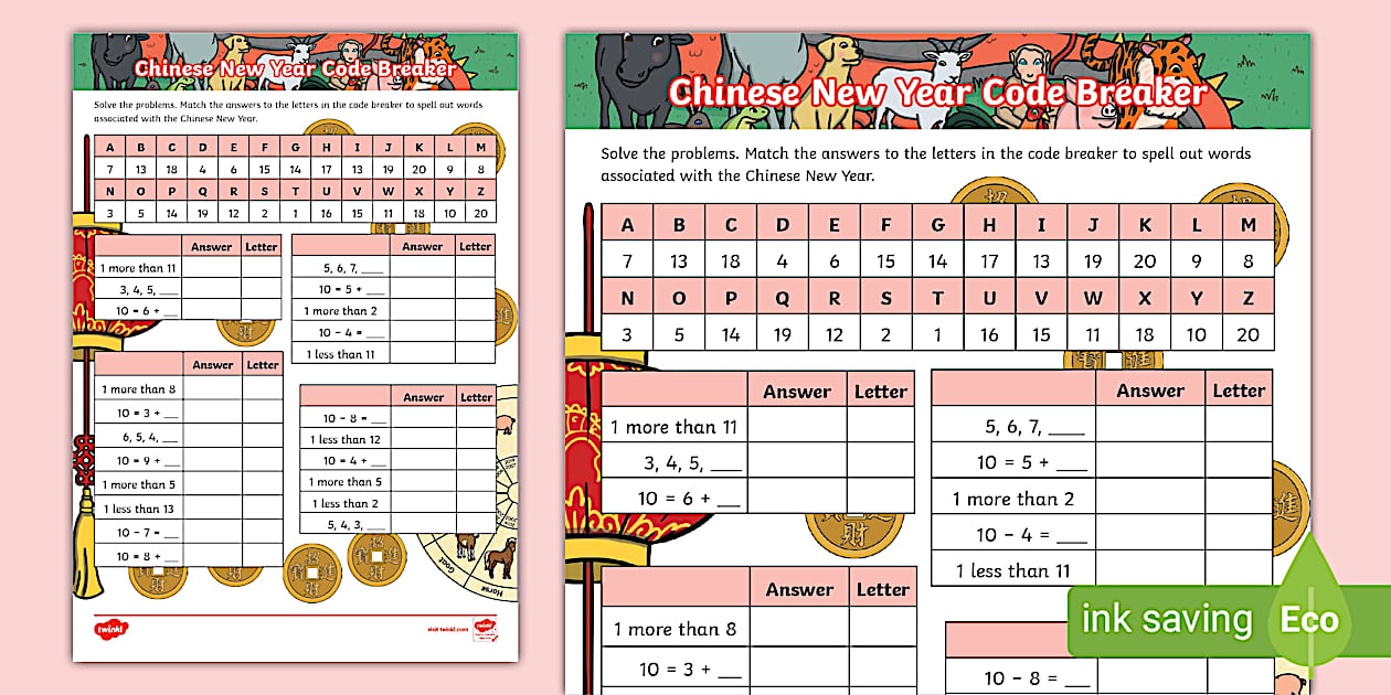 👉 Year 1 Chinese New Year Code Breaker (teacher made)