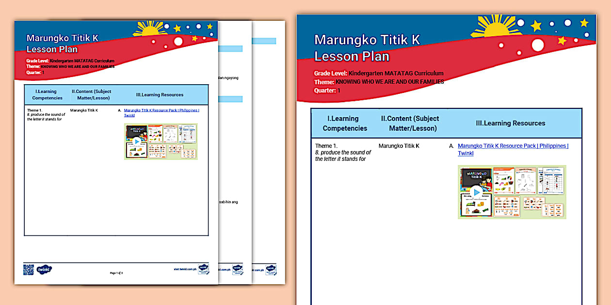 Marungko Titik K Lesson Plan | Philippines | Twinkl