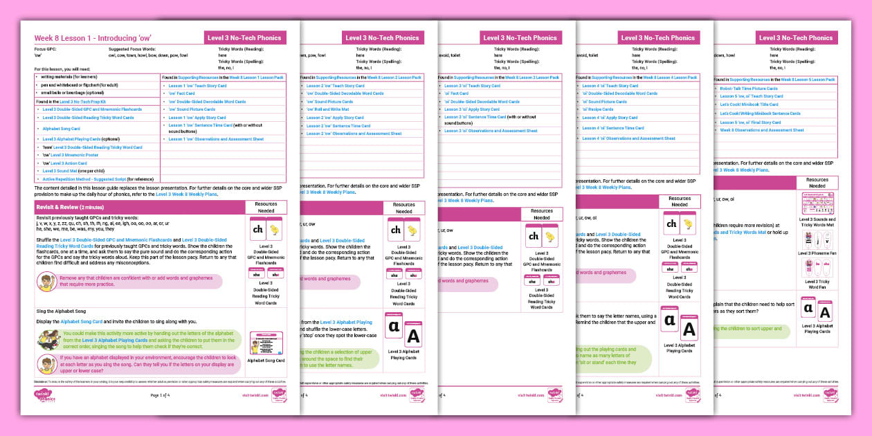 Level 3 No-Tech Phonics Week 8 Lesson Guide Pack