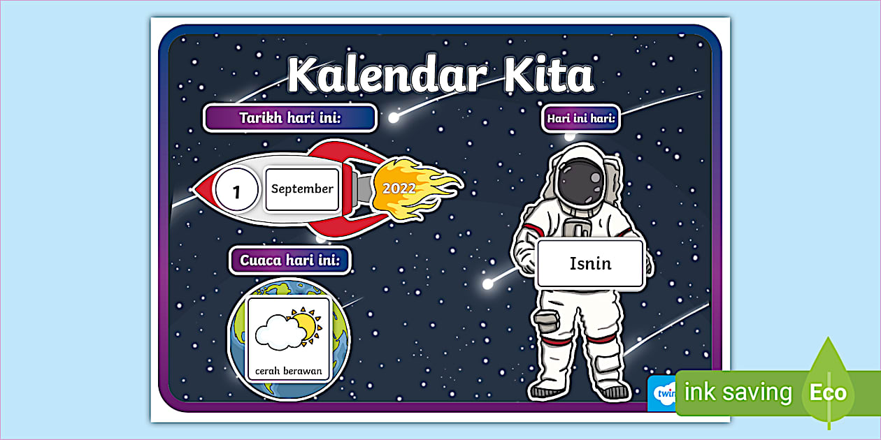 Carta Hiasan Kelas - Kalendar Harian Tema Angkasa Lepas