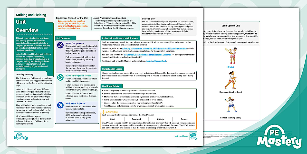 3rd/4th Class Striking and Fielding - Unit Overview - Twinkl