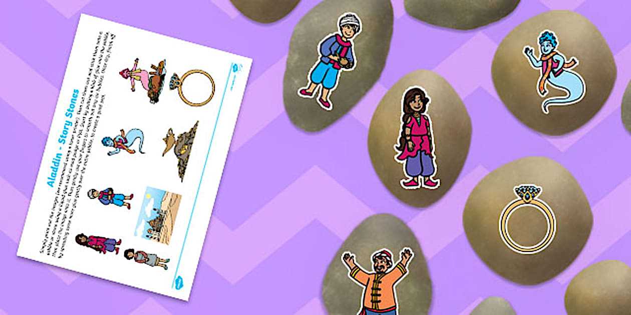 Black and White Aladdin Story Stone Image Cut Outs - Twinkl