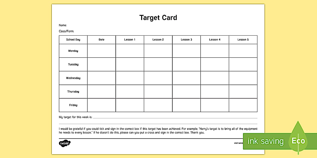 Target Card Young People & Families Case File Recording Planning Template