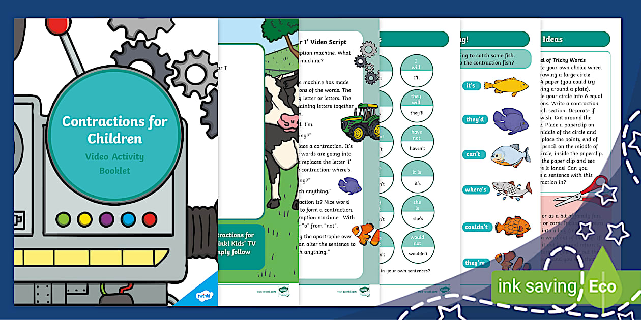 Contractions for Children - Video Activity Booklet - Twinkl