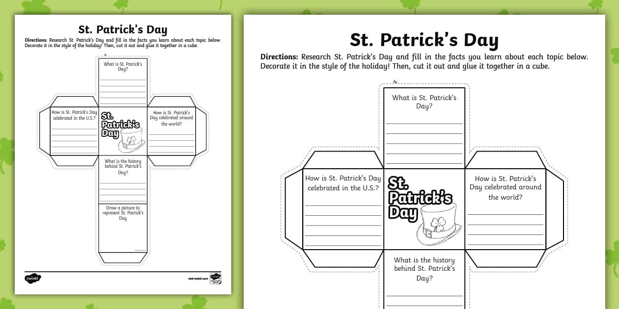 St. Patrick's Day Research Information Cube Activity 6-8 Gr