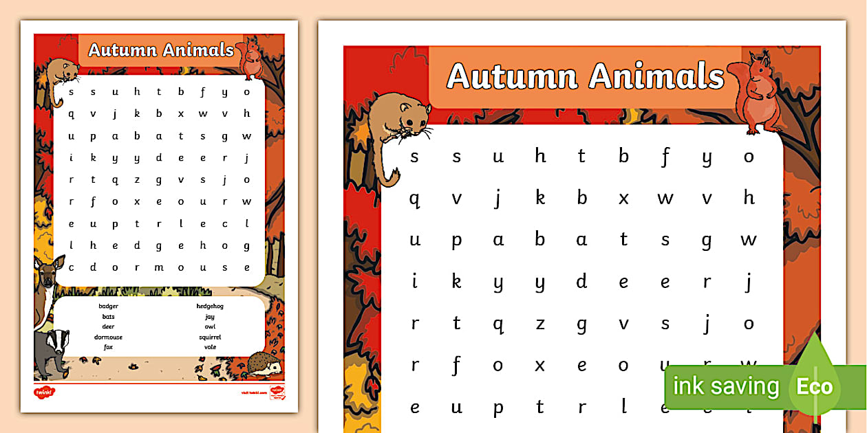 Autumn Animals Word Search (teacher made) - Twinkl