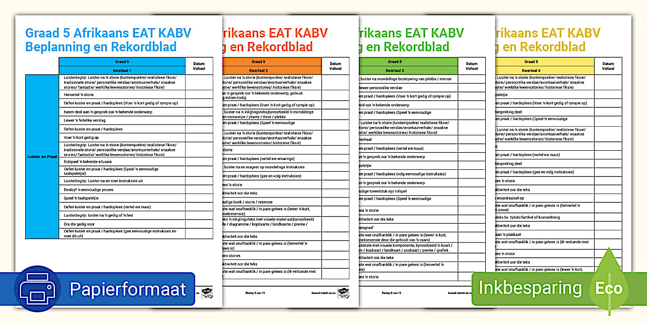 Afrikaans EAT Graad 5 KABV Beplanning en Rekordblad