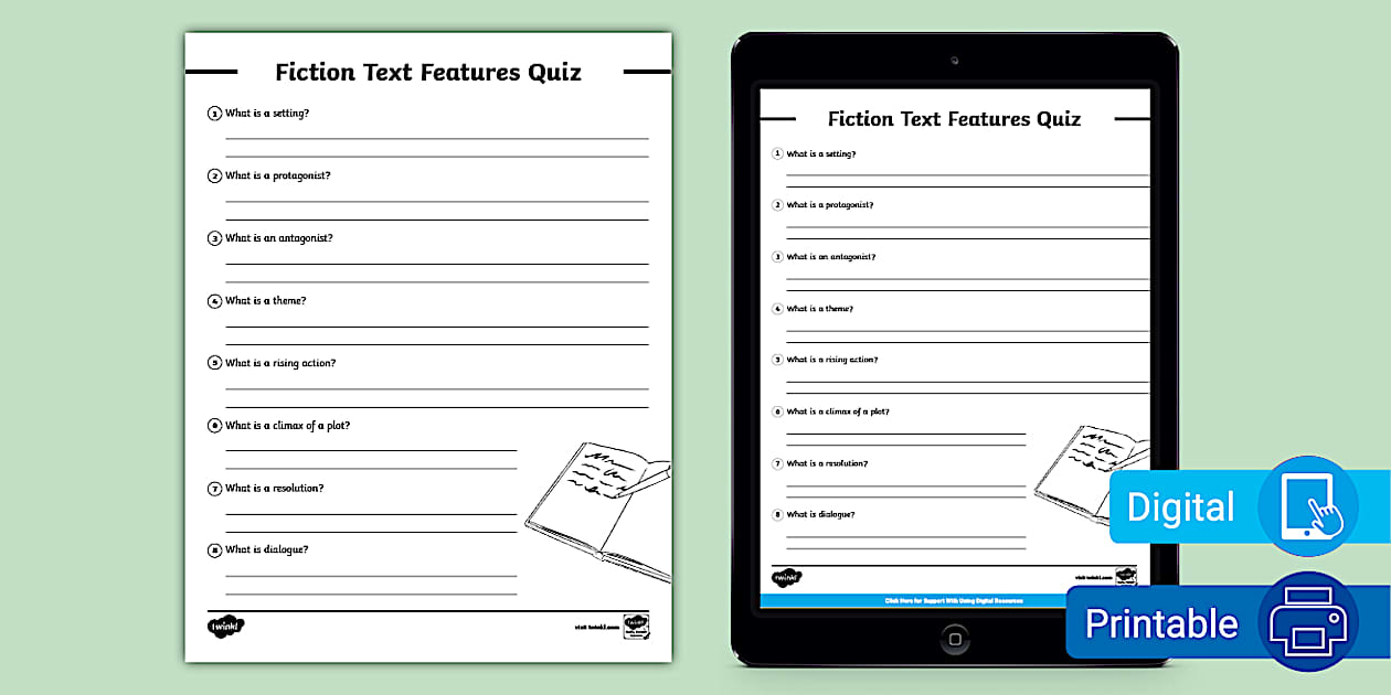 Fourth Grade Fiction Text Features Quick Quiz (teacher made)