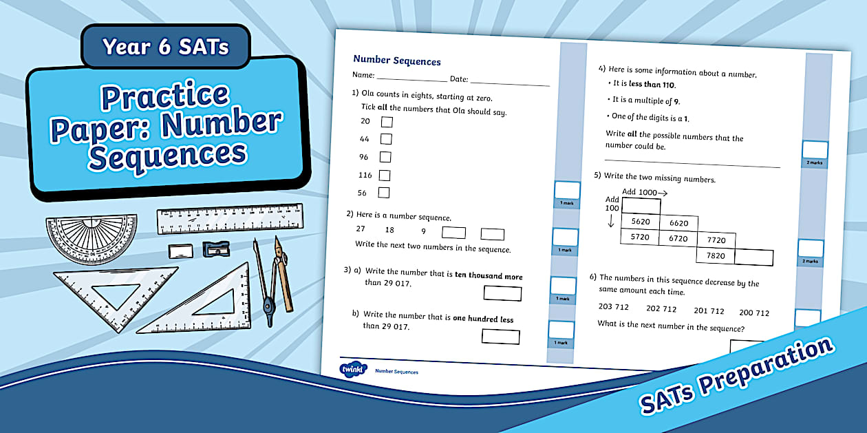 👉 Year 6 SATs Target Question Practice Paper: Number Sequences