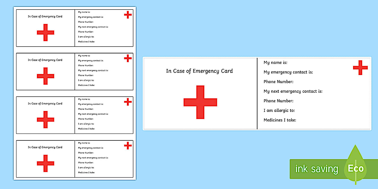 In Case of Emergency Information Cards - Twinkl