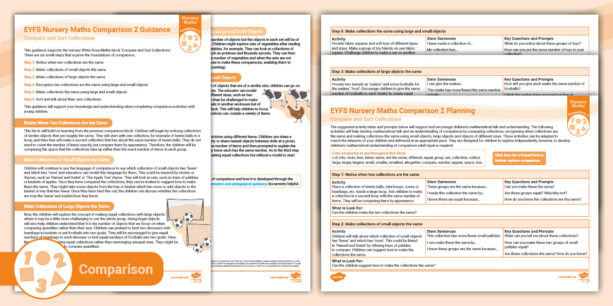 Nursery Maths Guidance & Planning Compare & Sort Collections