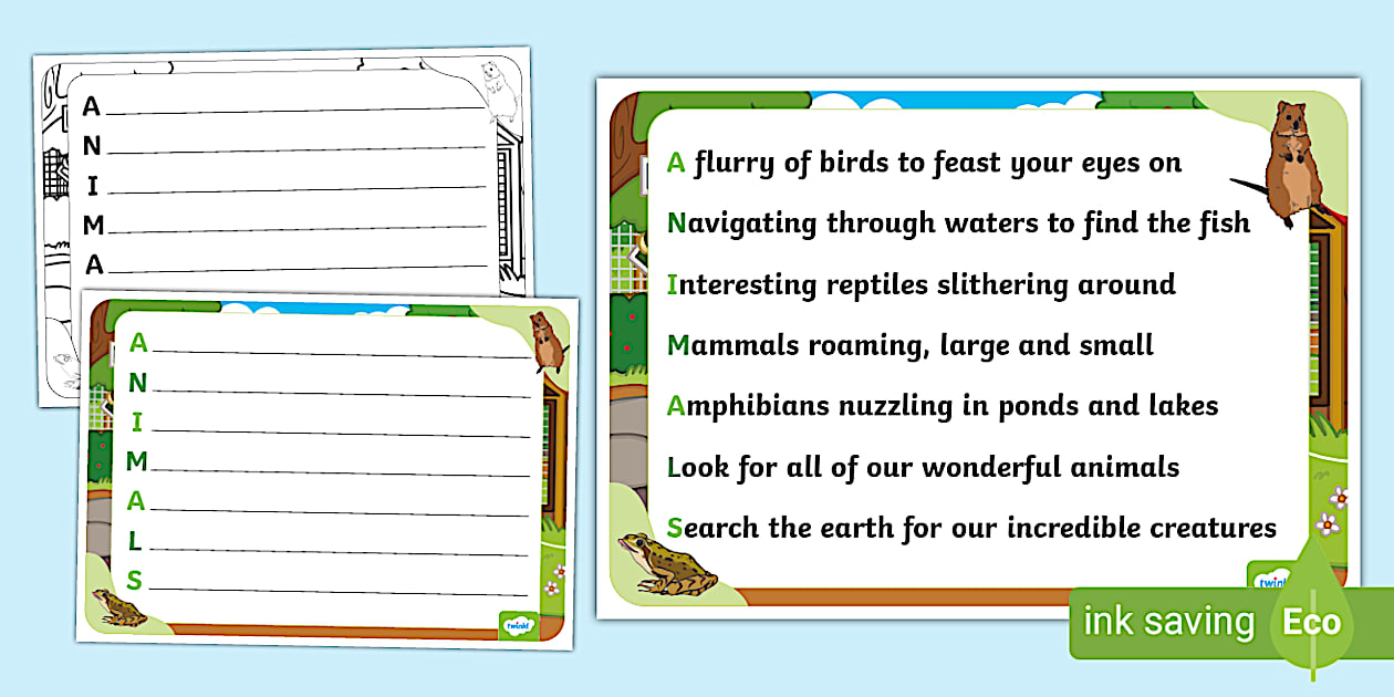 Animals Acrostic Poem Example (teacher made) - Twinkl
