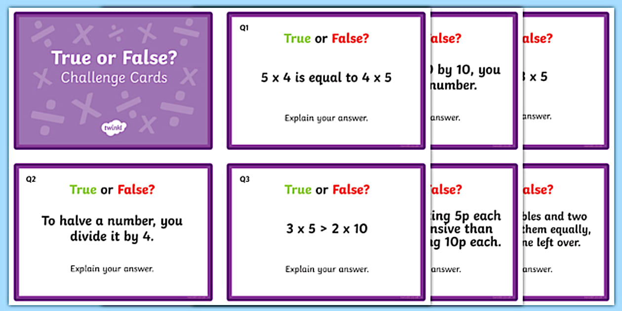 Multiplication and Division - True or False? Challenge Cards