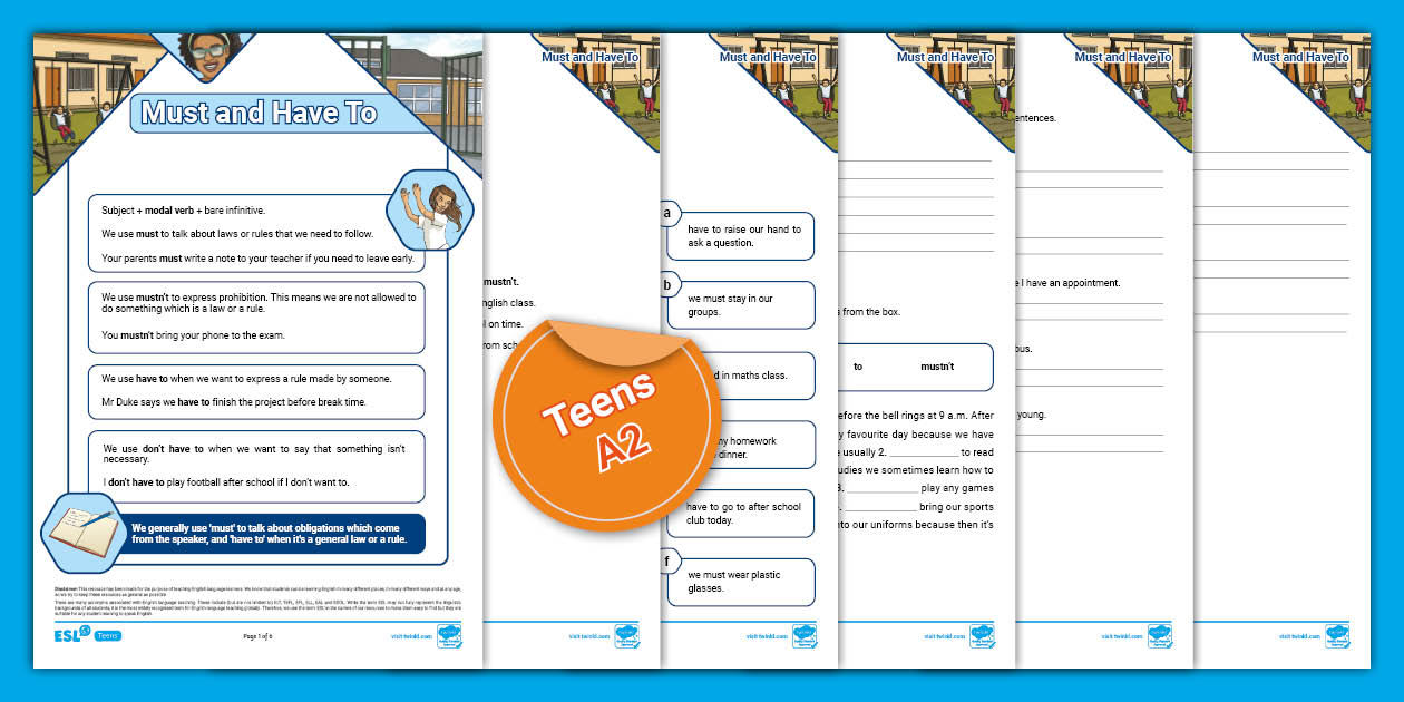 ESL Modal Verbs Must and Have To Activity Sheet [Teens, A2]
