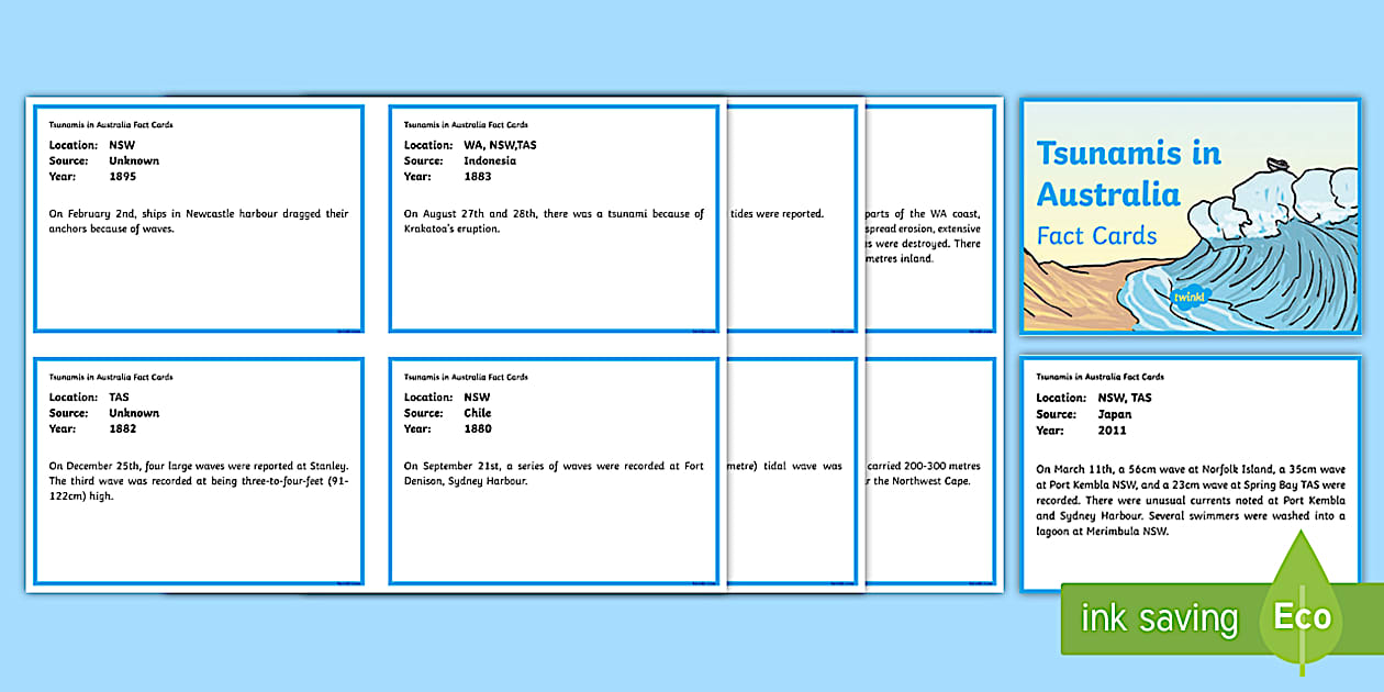 Tsunamis in Australia Fact Cards - Twinkl