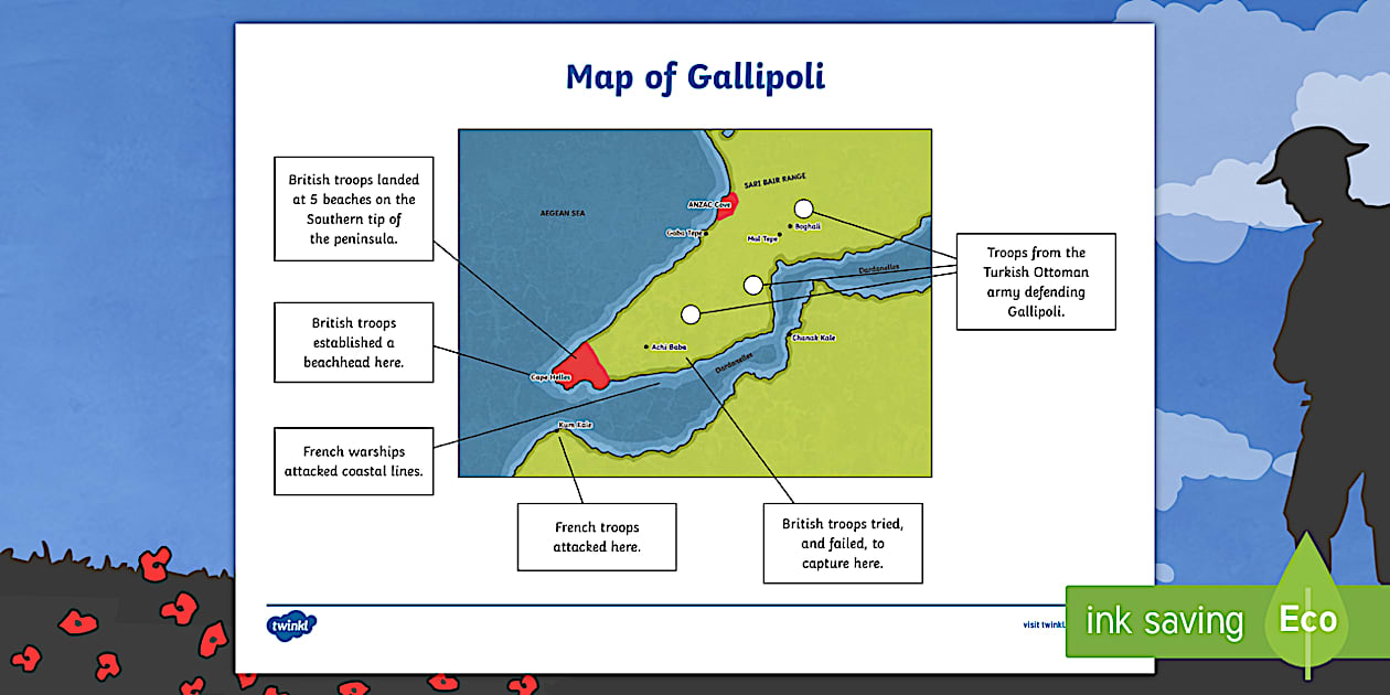 Black and White KS2 The Battle of Gallipoli Map - Twinkl