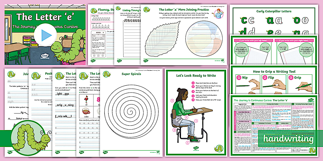 Continuous Cursive Letter 'E' Handwriting Practice - KS2