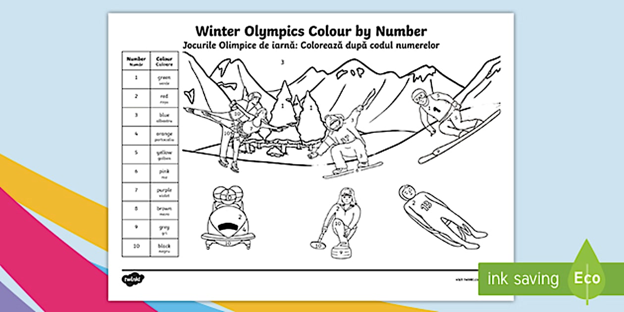KS1 Winter Olympics Color by Number Coloring Pages English/Romanian