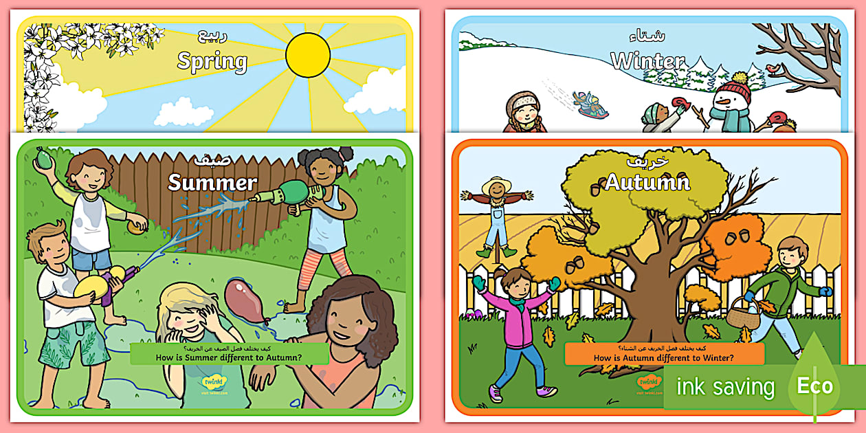Seasons Discussion Display Posters Arabic/English - Twinkl