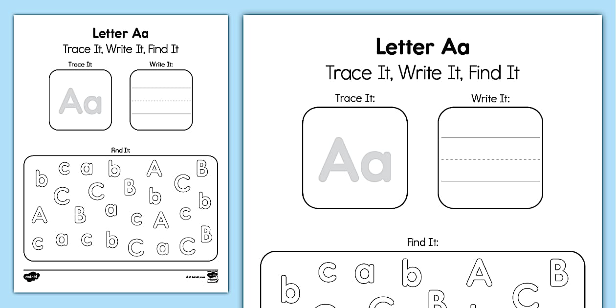 Letter Aa Trace It, Write It, Find It Worksheet - Twinkl