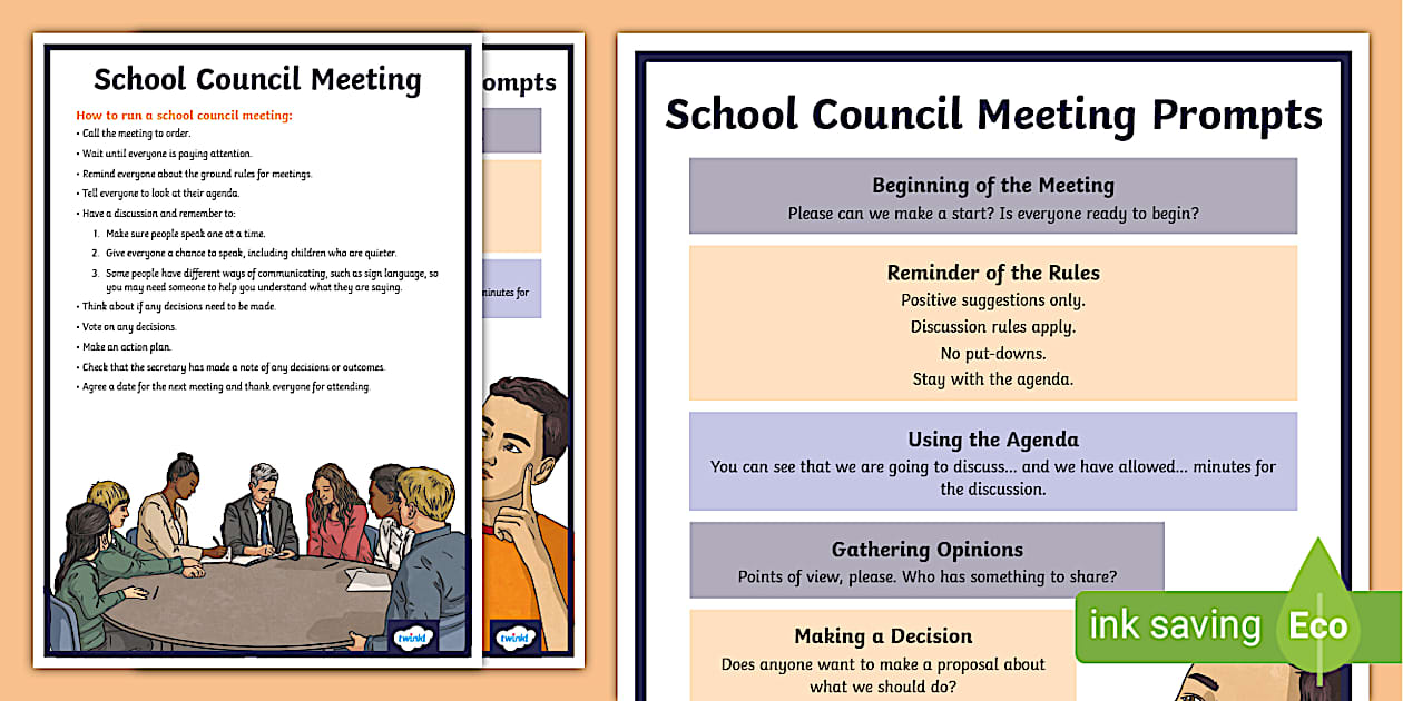 Editable School Council Meeting Prompt Poster (teacher made)