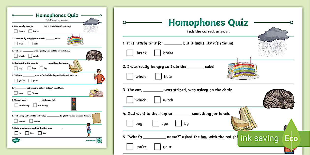 Homophones Quiz (teacher made) - Twinkl