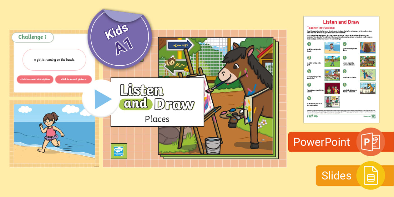 ESL Listen and Draw: Places [Kids, A1] (Teacher-Made)