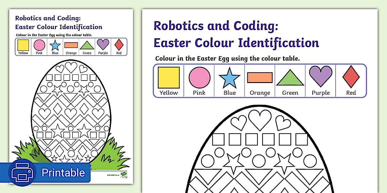 Grade R - Easter - Coding Worksheet: Colour Identification