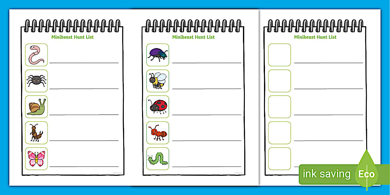 Minibeast Hunt List Writing Activity - Twinkl