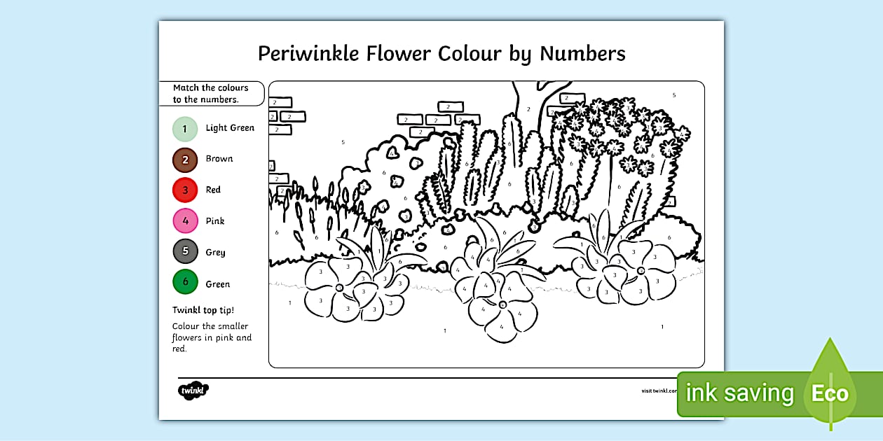 Periwinkle Flower Colour-by-Number Worksheet | Twinkl | KS1