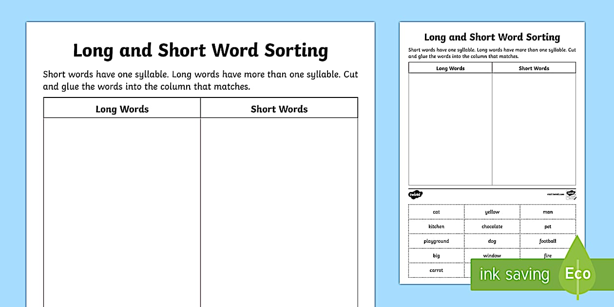 Long and Short English Words Sorting Activity - Twinkl