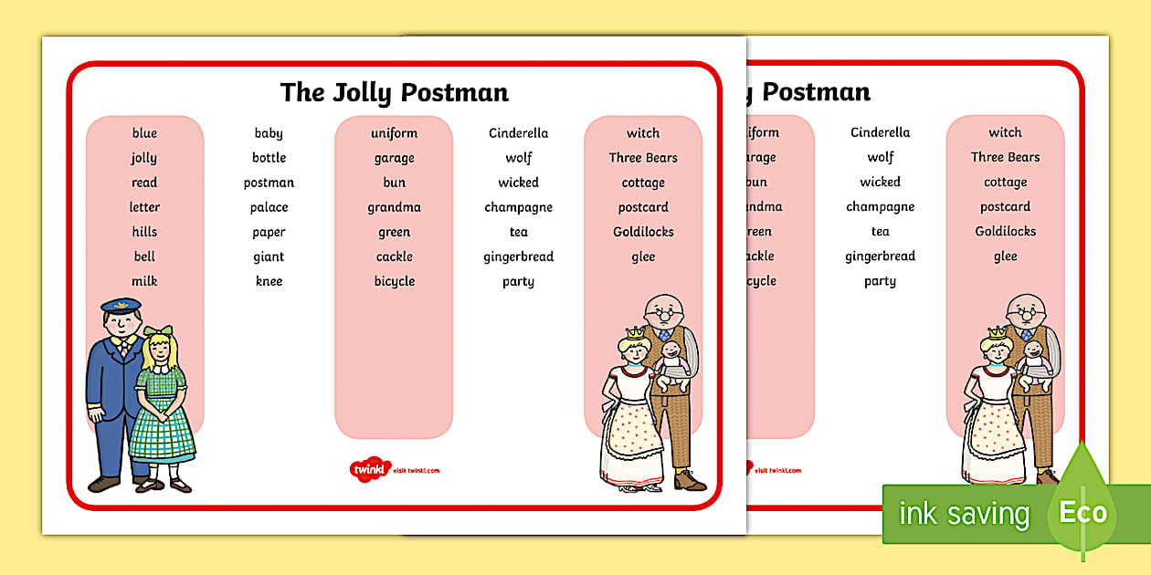 Word Mat to Support Teaching on The Jolly Postman - Twinkl