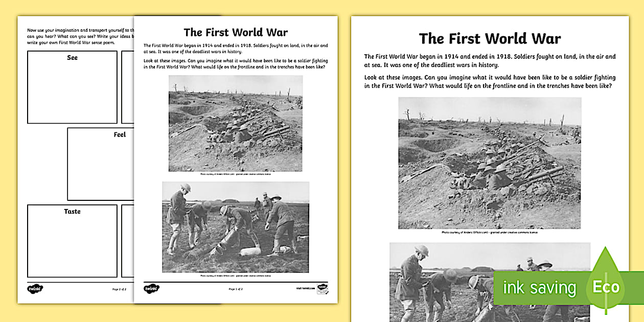 First World War Senses Writing Worksheet / Worksheet-Scottish
