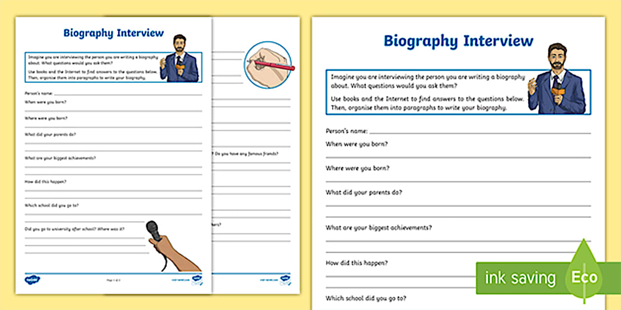 Biography Interview Activity Worksheet (teacher made)
