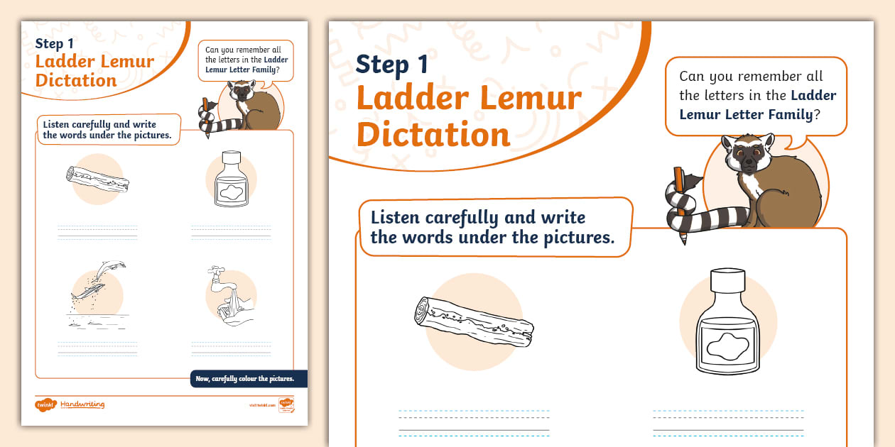 Twinkl Handwriting Scheme: Step 1 Ladder Lemur Dictation