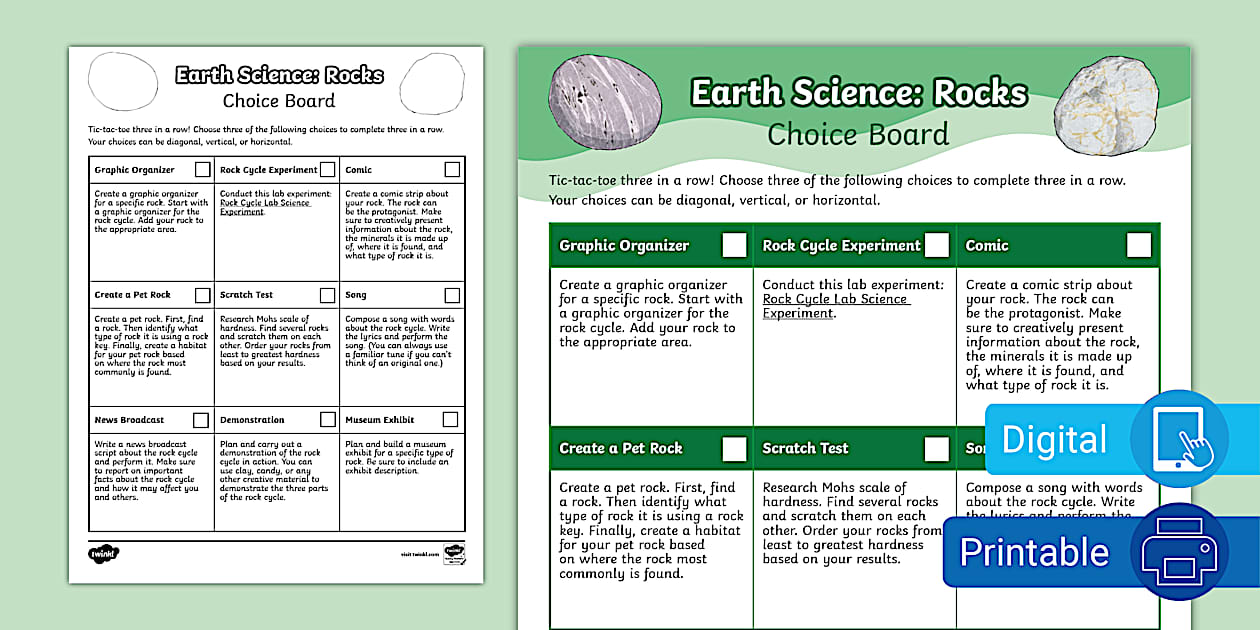 Earth Science: Rocks Choice Board (teacher made) - Twinkl