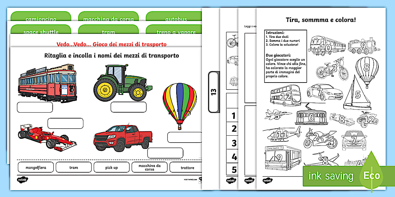 I mezzi di trasporto Pacco Esercizi (teacher made) - Twinkl