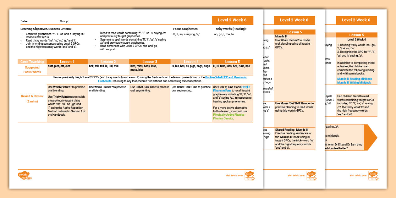 Twinkl Phonics Level 2 Week 6 Weekly Plan (teacher made)