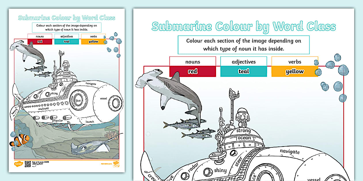 Submarine Colour By Word Class Worksheet - Twinkl