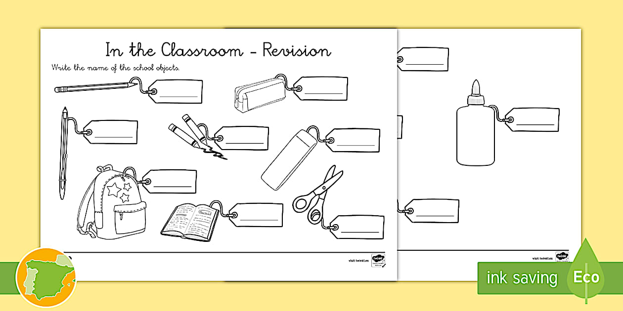 Ficha de actividad: Escribir objetos de clase en inglés (12 palabras)