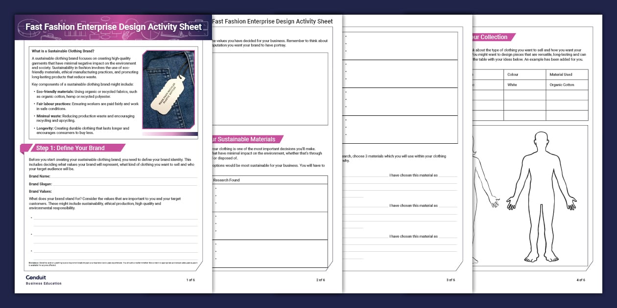 BGE Fast Fashion Enterprise Design Activity Sheet - Twinkl