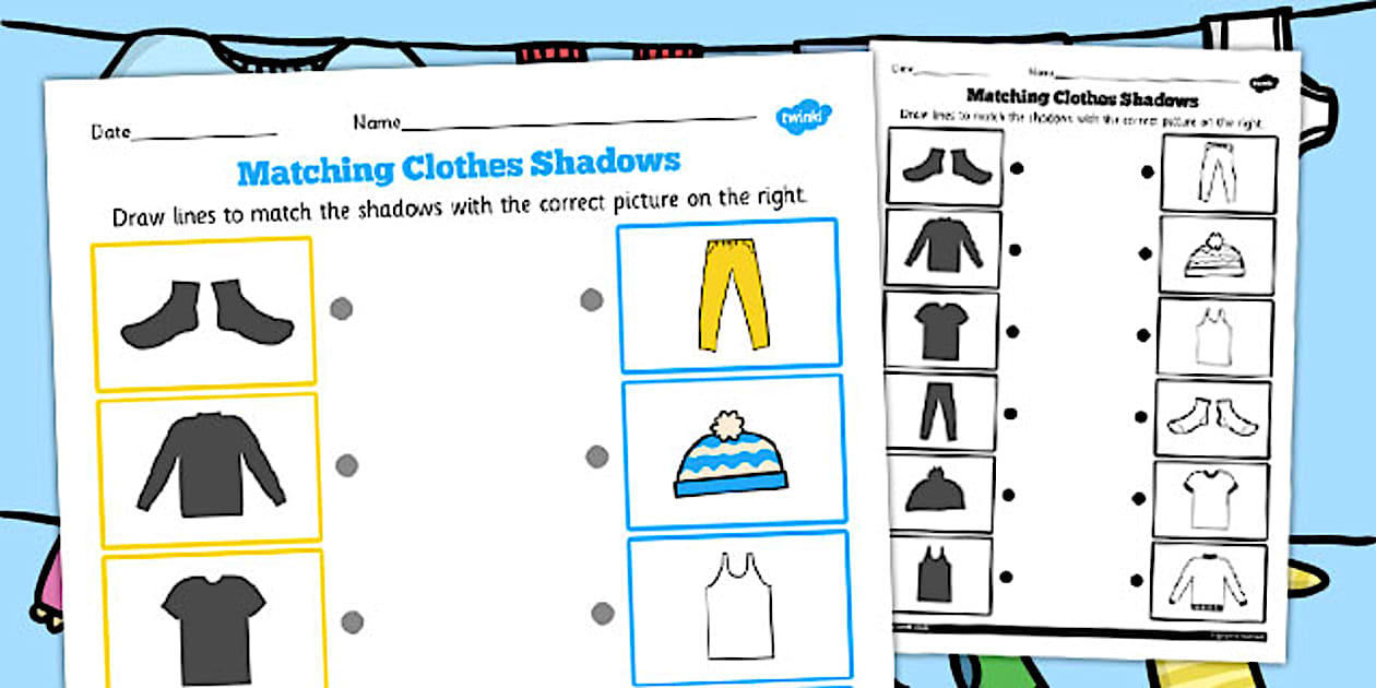 Black and White Clothes Shadow Matching Worksheet - Twinkl