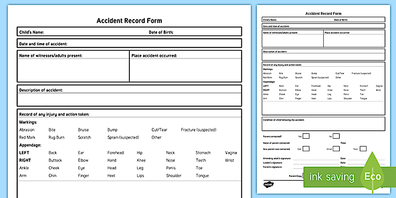 Editable Accident Record with Description Form - Twinkl