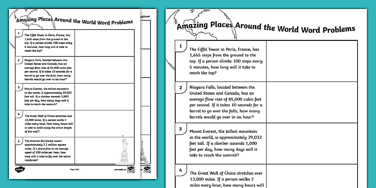 Amazing Places Around the World Word Problems for 3rd-5th Grade
