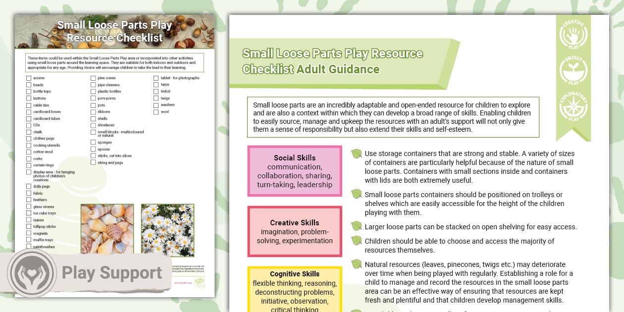 Small Loose Parts Play Resource Checklist Adult Ideas