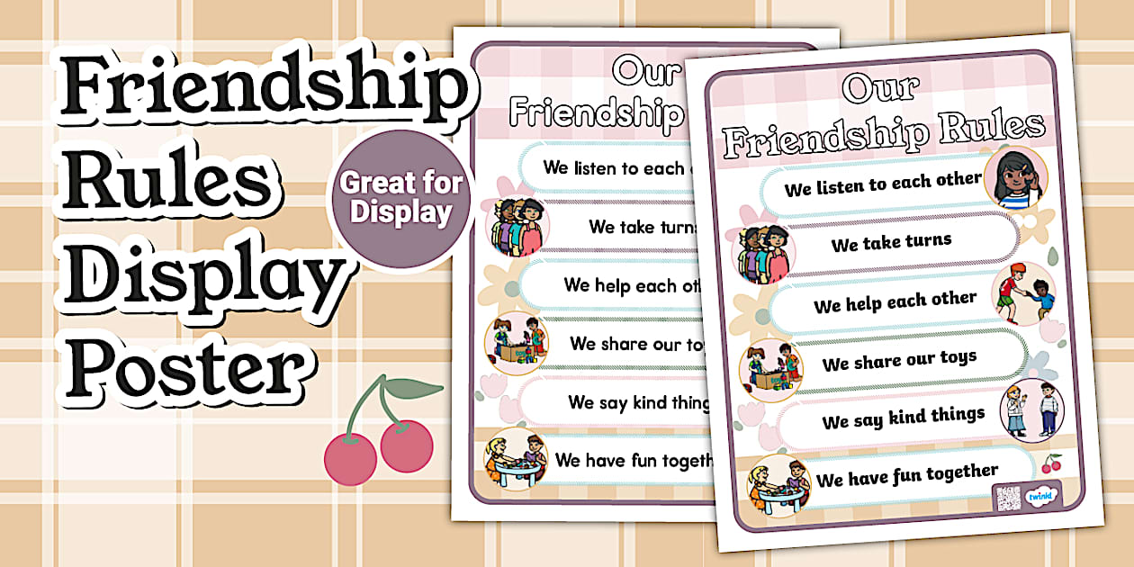 * NEW * Checkered Charm Themed Friendship Rules Display Poster