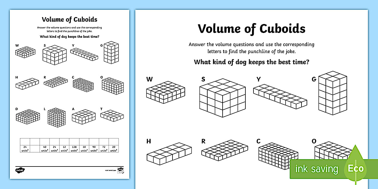 Volume of Cuboids Code Breaker Worksheet (teacher made)