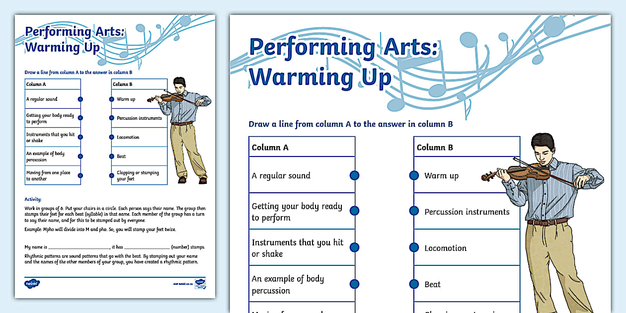Grade 4 Performing Arts - Warming Up Activity Sheet 2
